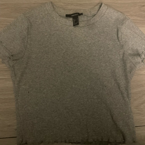 Forever 21 | Tops | Vintage Y2k Airy Gray Lettuce Trimmed Baby Tee ...